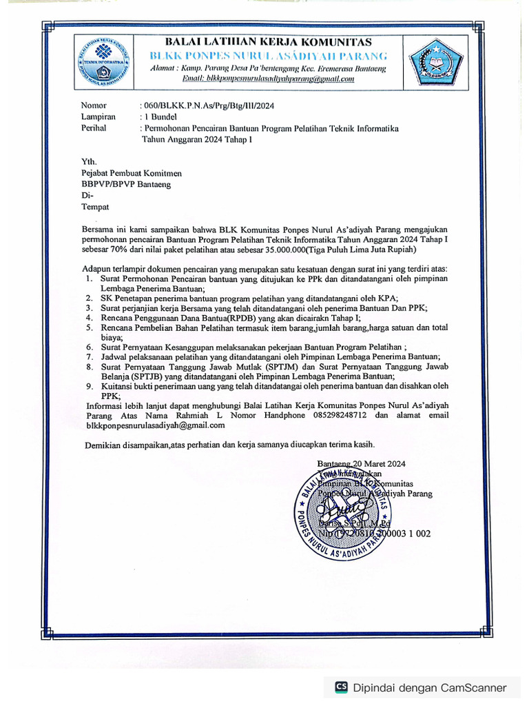 Surat Permohonan BLKK | PDF