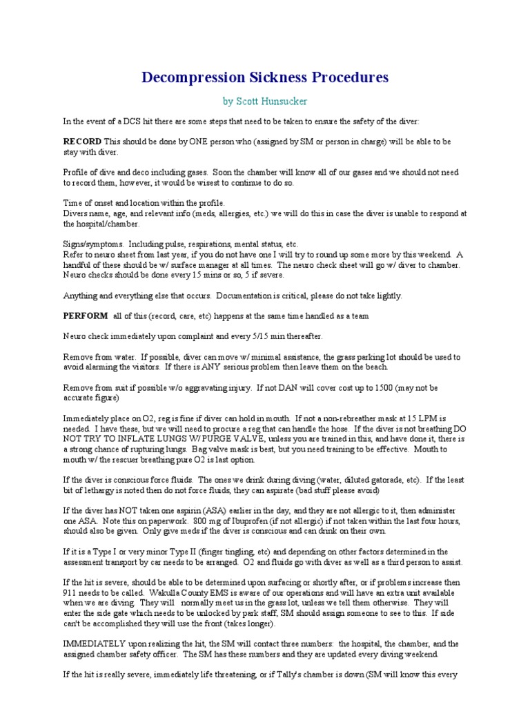 Decompression Sickness Procedures | PDF | Scuba Diving | Underwater Diving