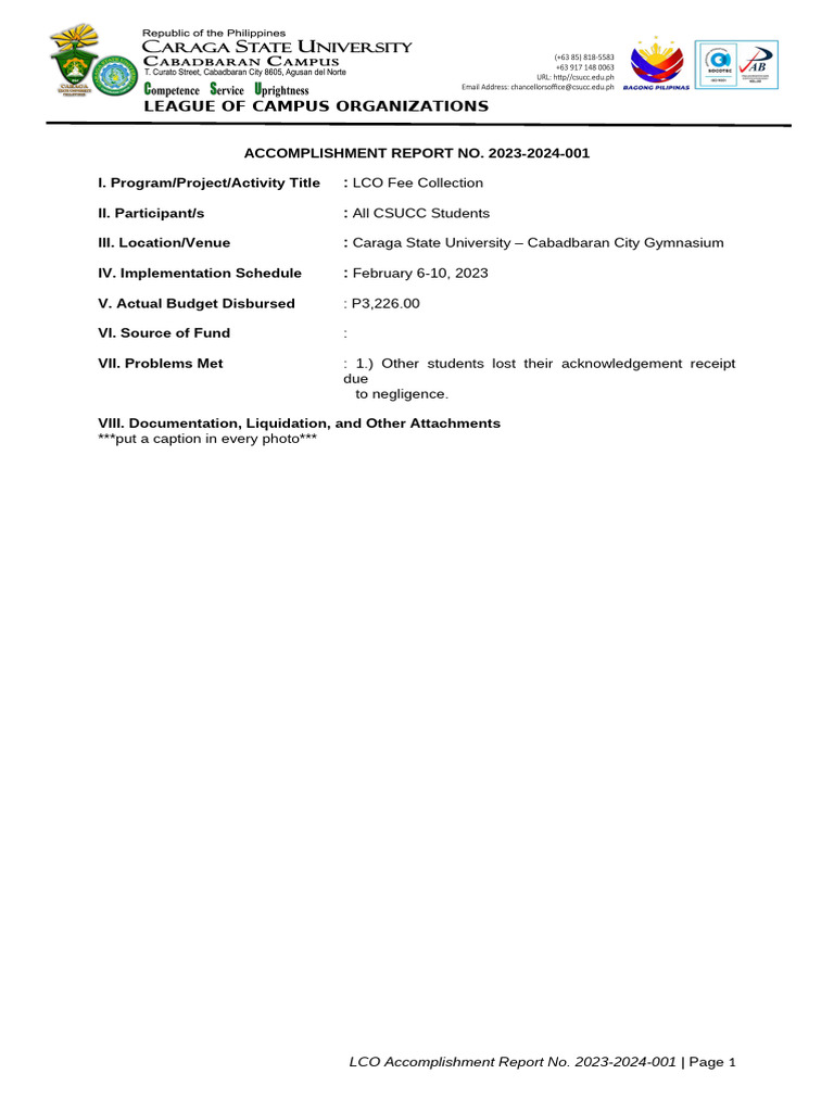LCO Fee Collection Accomplishment Report | PDF