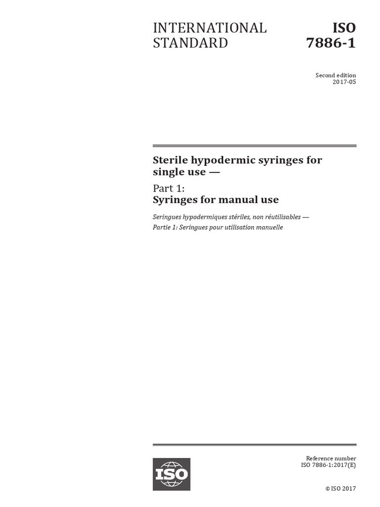 ISO 7886-1: Sterile Syringes Manual Use | PDF | Syringe | International ...