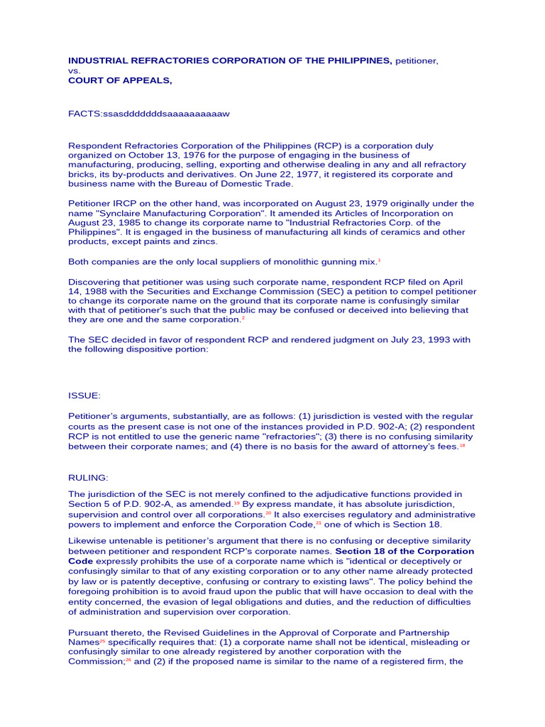 Corporate Name Dispute in Philippines | PDF | International ...