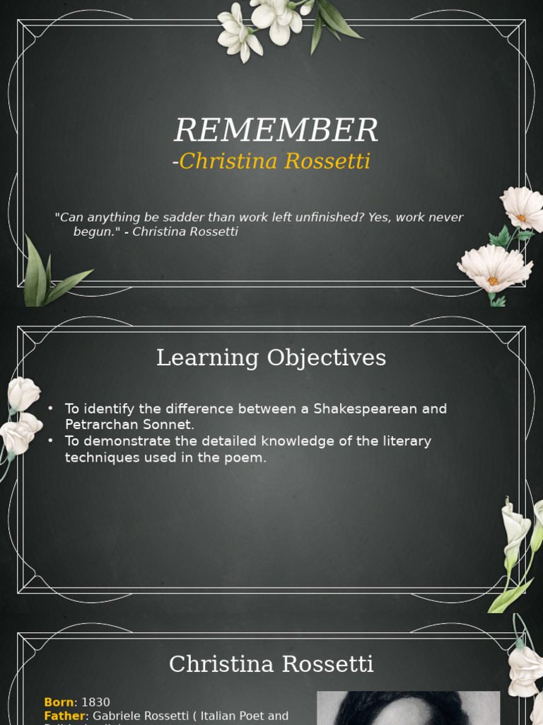 Understanding Rossetti's "Remember Me" Poem | PDF | Poetry | Sonnets