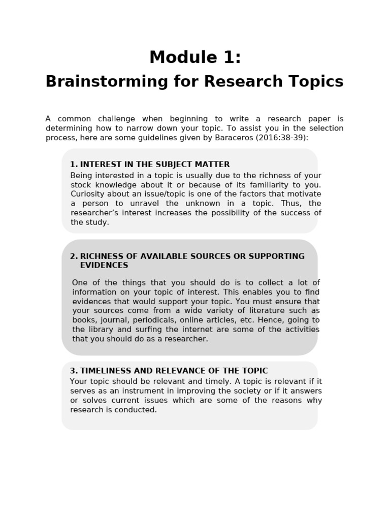 Research Topic Selection Guidelines | PDF | Cognition | Psychological ...