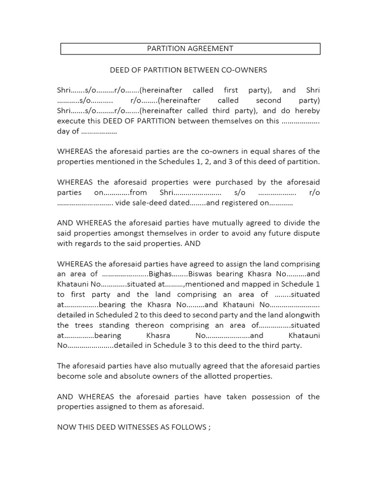 Partition Agreement | PDF | Civil Law (Common Law) | Property Law