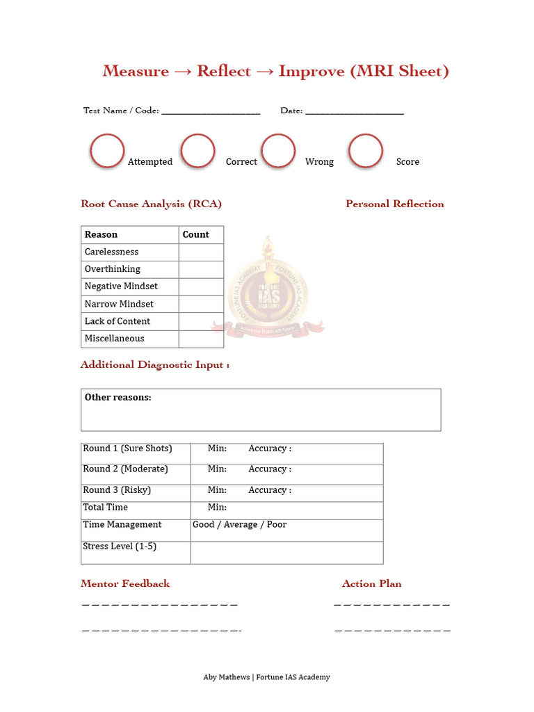 MRI Sheet Fortune IAS Aby | PDF