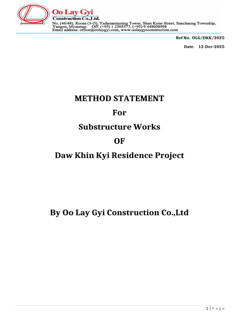 Substructure Works Method Statement | PDF