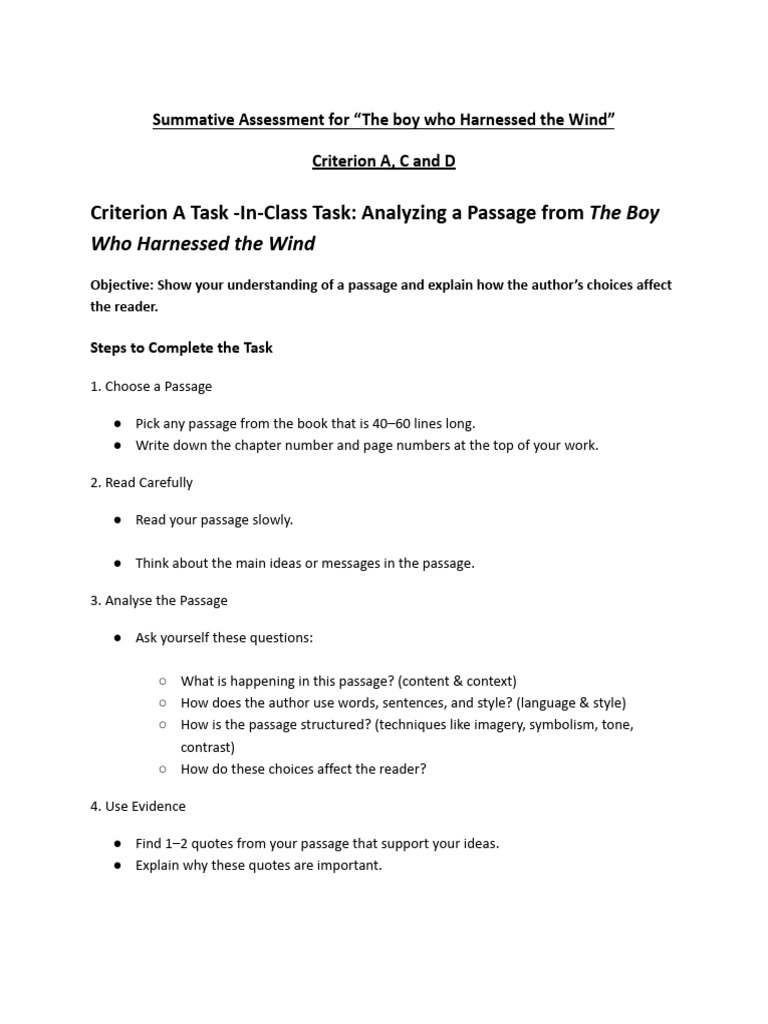 Assessment Guide for "The Boy Who Harnessed the Wind" | PDF ...