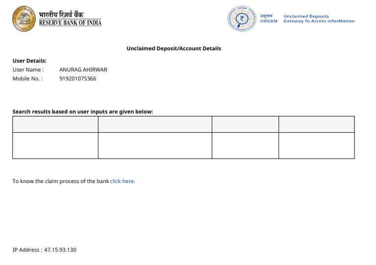 Unclaimed Deposit Details for Users | PDF