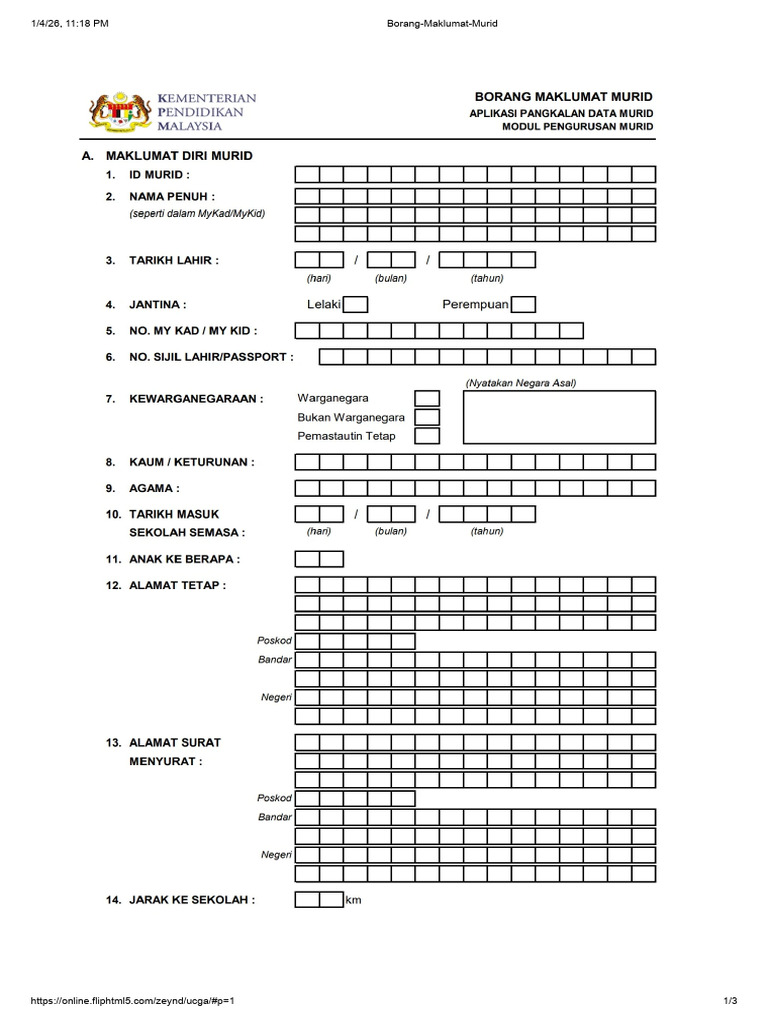 Borang Maklumat Murid | PDF