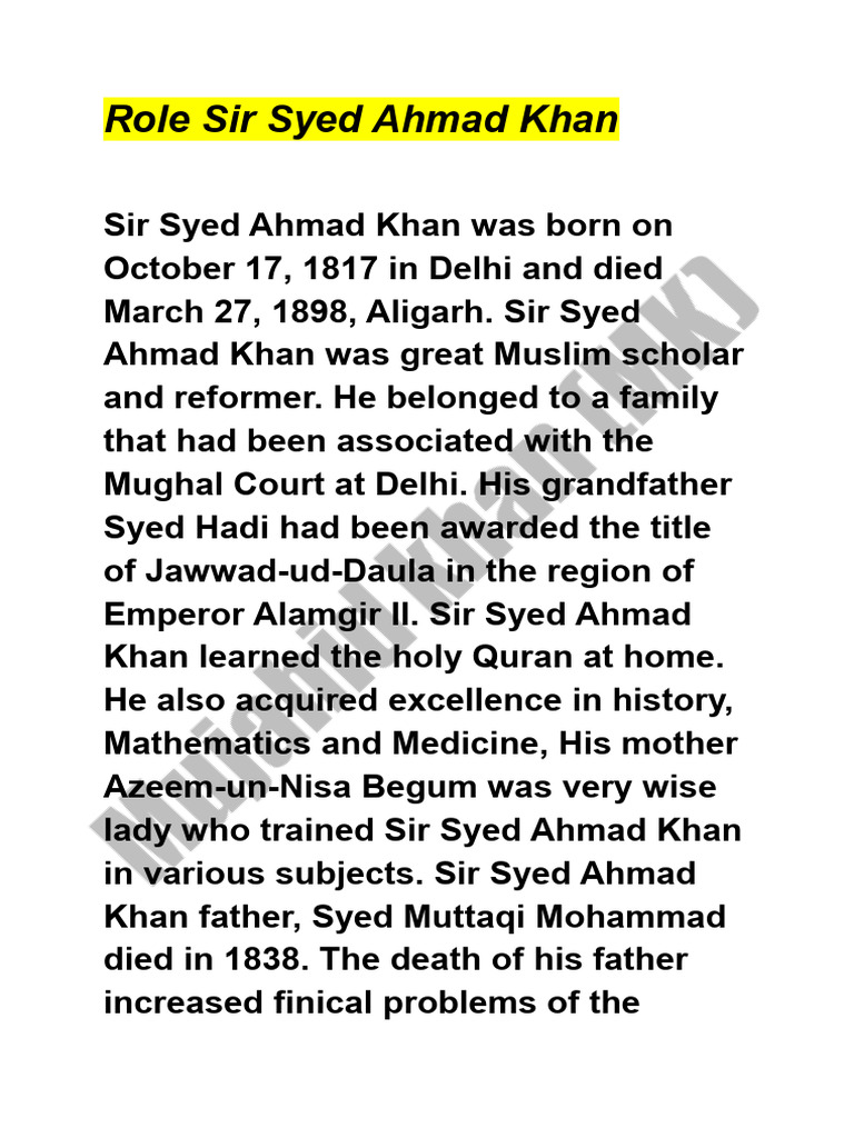 Role of Sir Syed Ahmad Khan | PDF | Abrahamic Religions