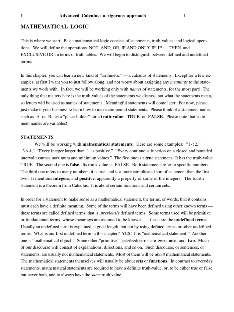 Mathematical Logic: 1 Advanced Calculus: A Rigorous Approach | PDF