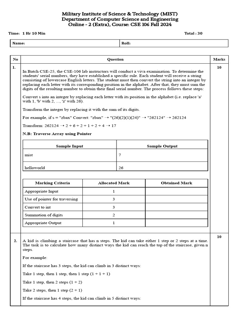 CSE 106 Online-2 (Extra) | PDF | Pointer (Computer Programming ...