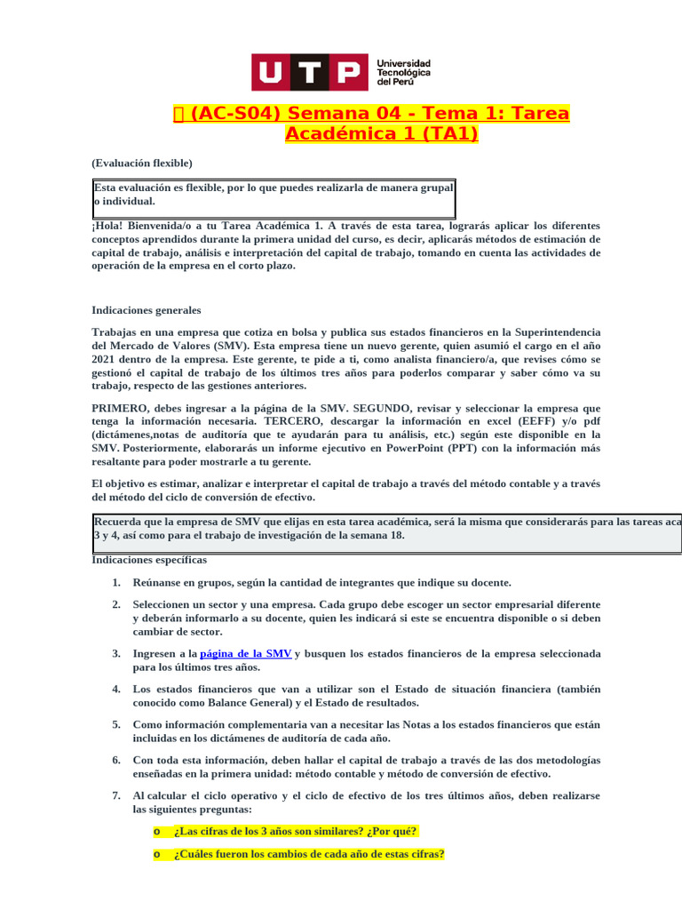 ? (AC-S04) Semana 04 - Tema 1 Tarea Académica 1 (TA1) (gerencia de ...