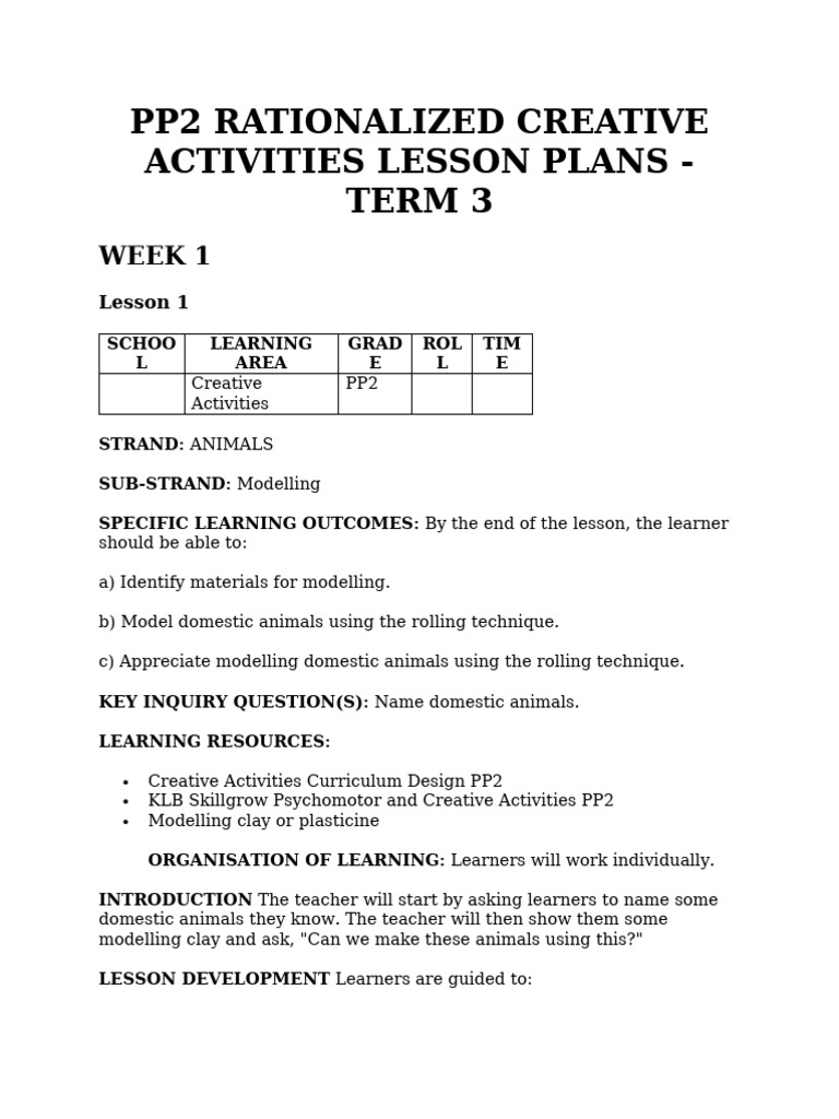 PP2 Creative Activities: Animal Modelling | PDF | Learning | Curriculum