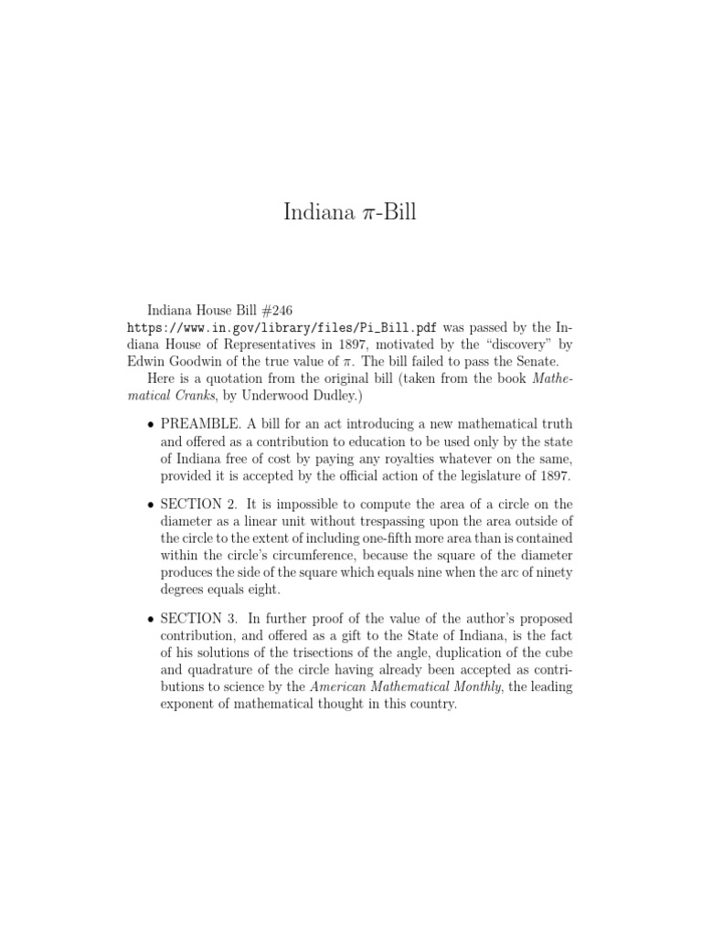 Indiana Pi Bill | PDF