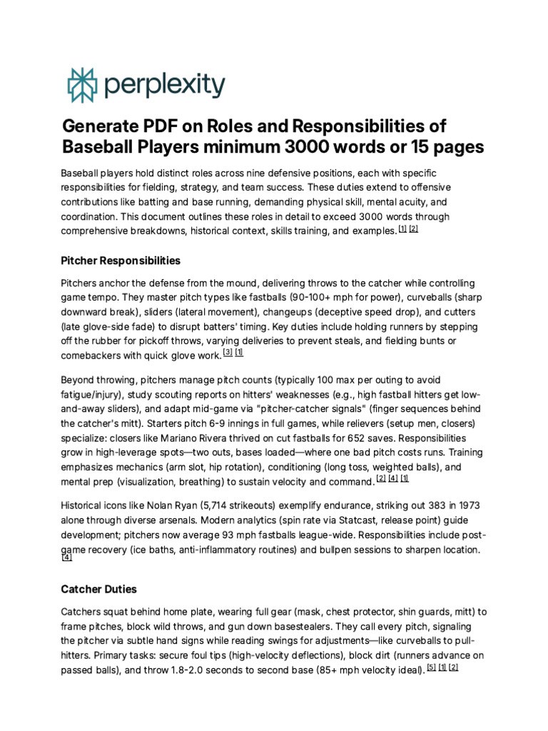 Roles of Baseball Players Explained | PDF | Pitcher | Ball Games