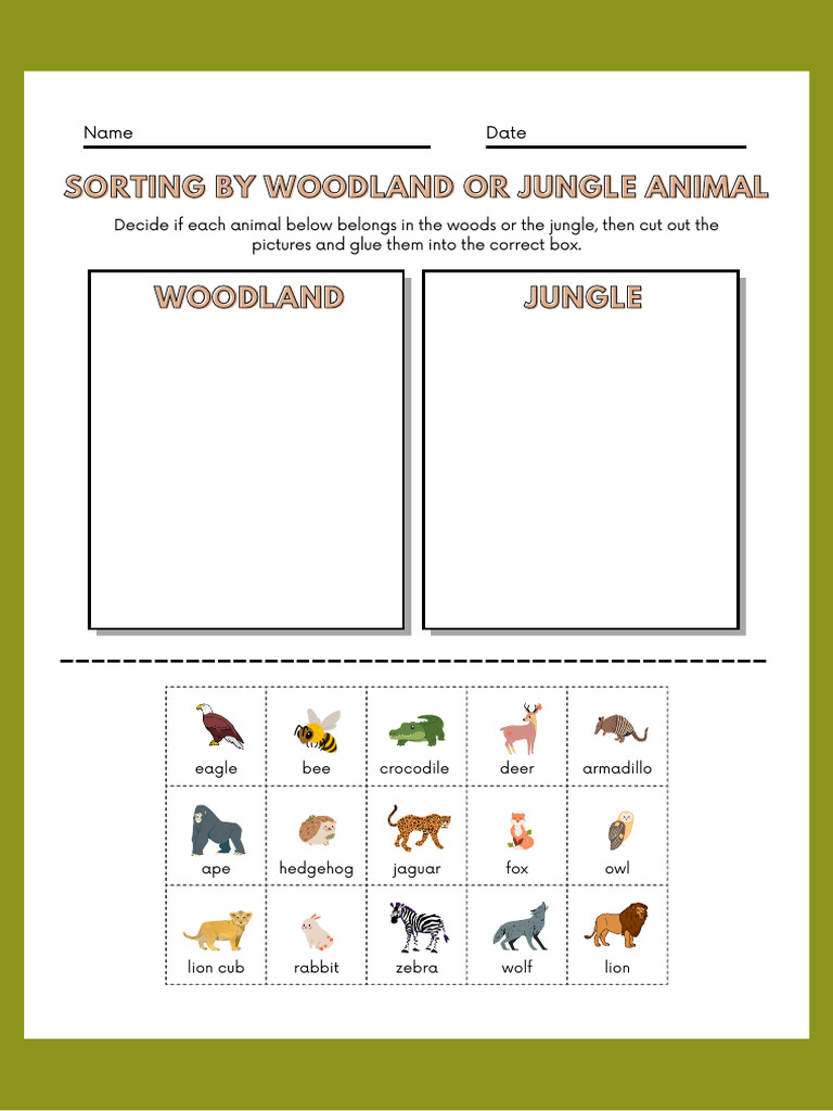 Woodland or Jungle Animal For Speech Therapy Worksheet | PDF