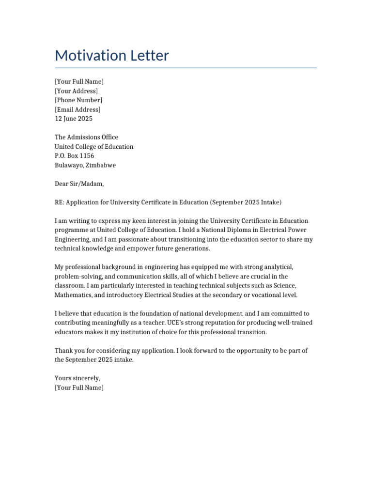 Motivation Letter UCE Sept2025 | PDF