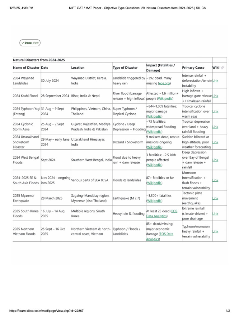 Natural Disasters From 2024-2025 | PDF
