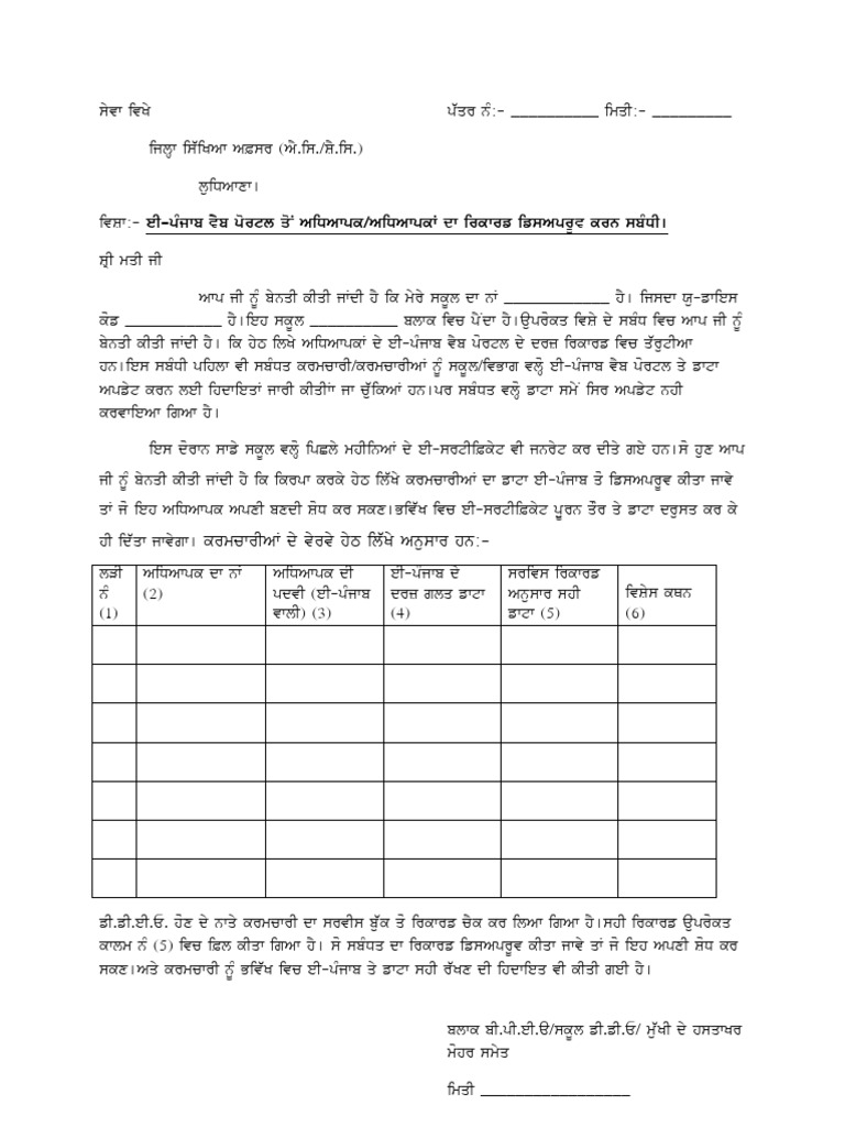 New Format of Staff Data Disapprove Latest | PDF