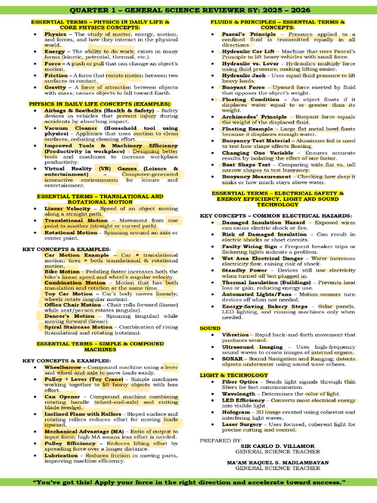 q1 General Science Reviewer Sy 2025 2026 | PDF