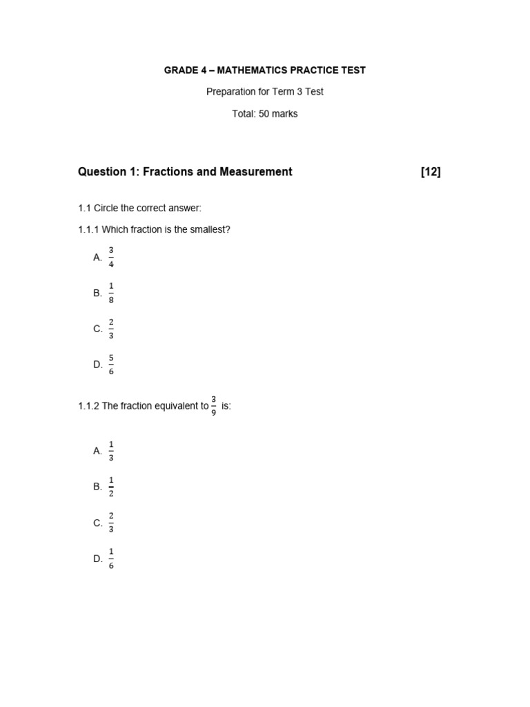Grade 4 Math Practice Test Guide | PDF | Geometry | Mathematics