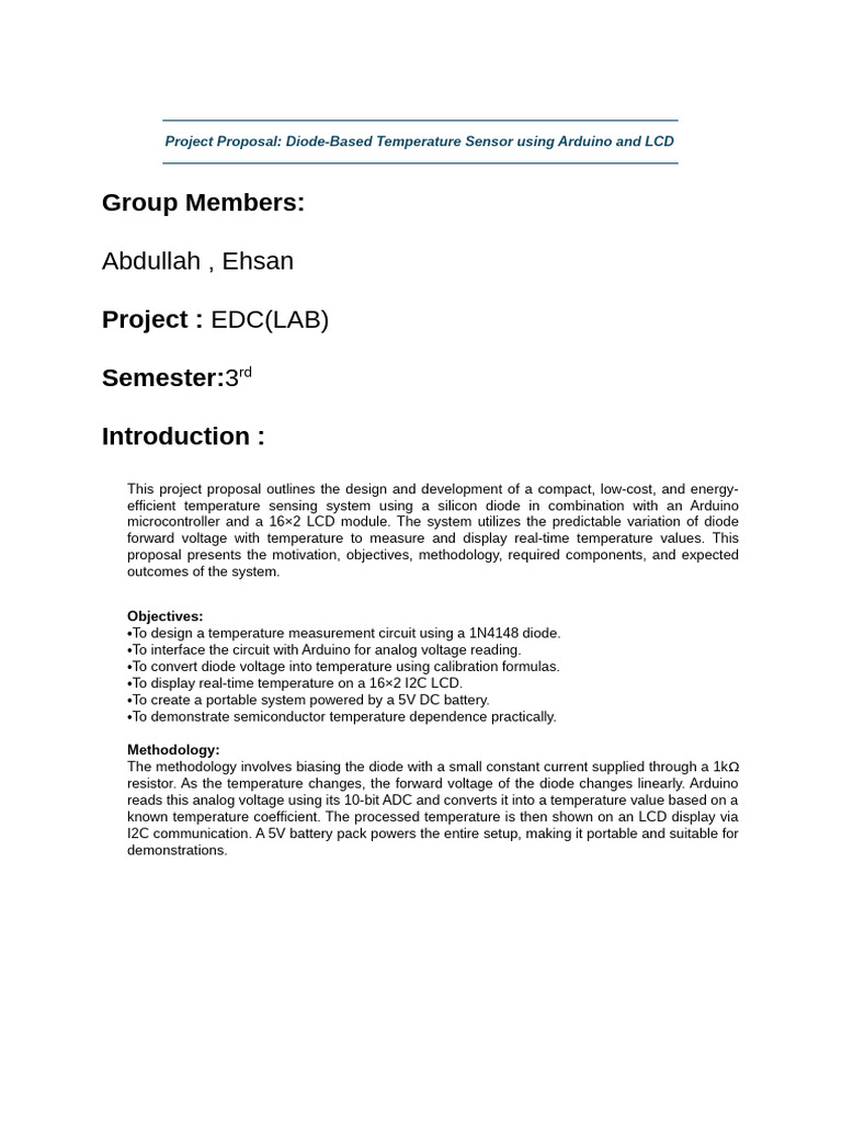Diode Temperature Sensor Proposal 2pages | PDF | Diode | Arduino