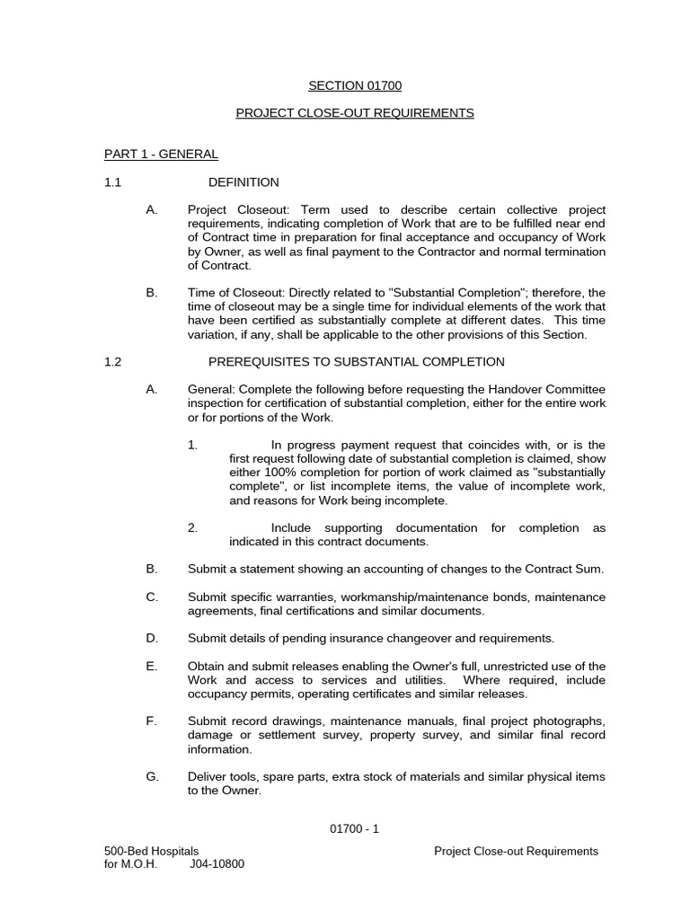 Project Close-Out Requirements | PDF | Specification (Technical Standard)