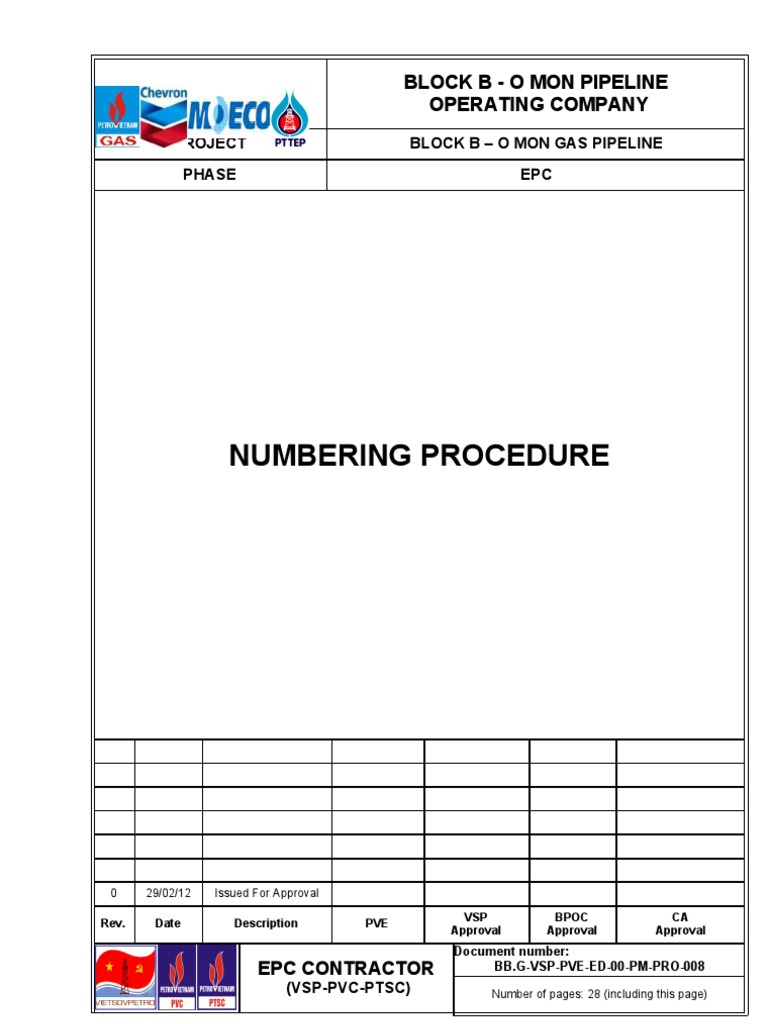 BB.G VSP Pve Ed 00 PM Pro 008 Numbering Procedure Rev 0 | PDF ...