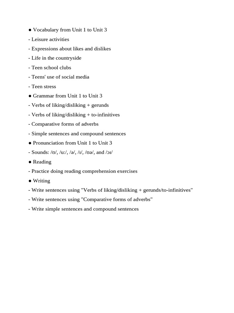 Vocabulary and Grammar Units 1-3 Guide | PDF