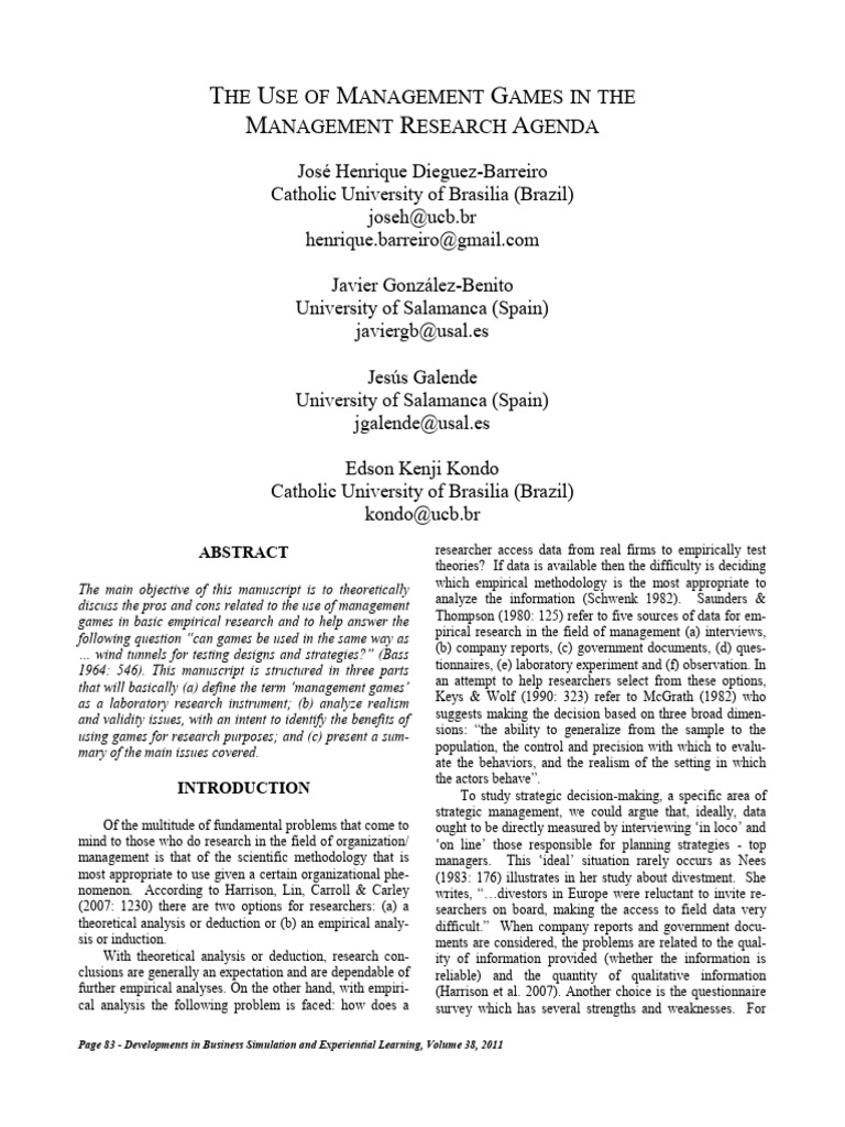 Management Games in Research Methodology | PDF | Experiment | Game Theory