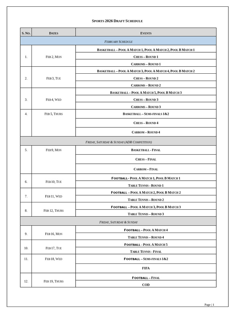 2026 Sports Draft Schedule Overview | PDF | Chess | Chess Theory