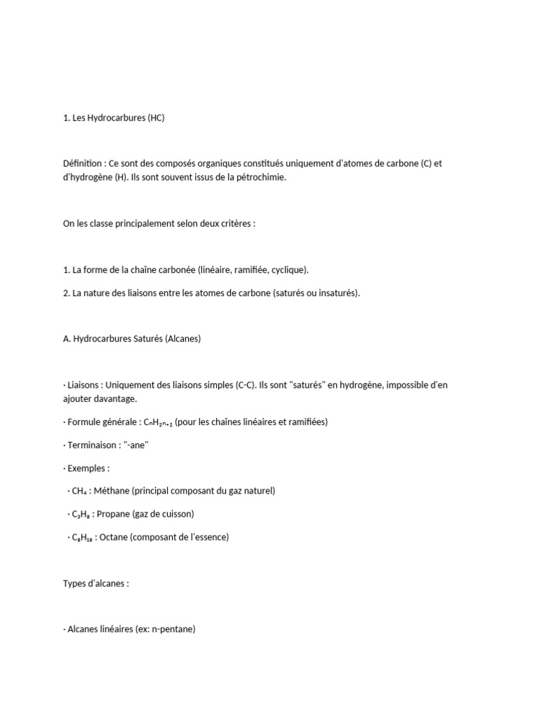 Hydrocarbures et Dérivés : Guide Complet | PDF | Alcane | Hydrocarbures