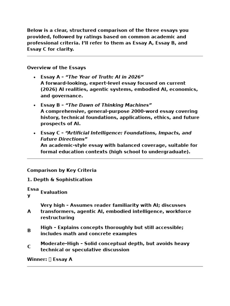 Comparison of Three AI Essays | PDF | Artificial Intelligence ...