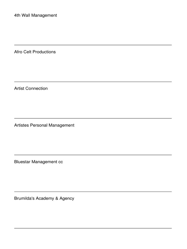 Artists - Agents - Listing (Acting Agency Listing) | PDF