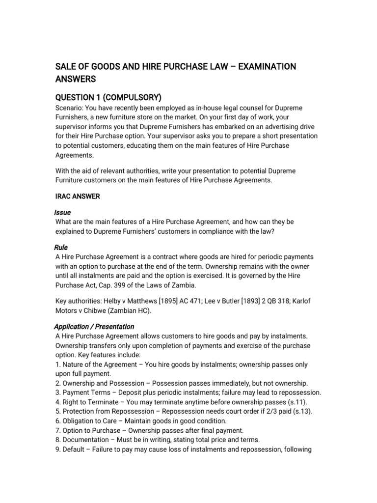 Hire Purchase Law Explained for Customers | PDF | Repossession ...