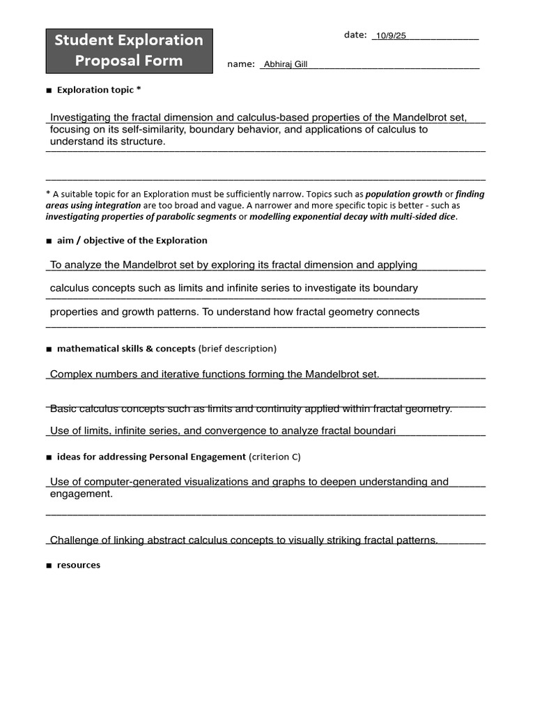Ia Proposal Form TG v4 | PDF | Fractal | Calculus