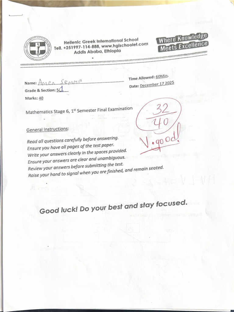 Maths Final Exam Grade 5 - 1st Semester | PDF