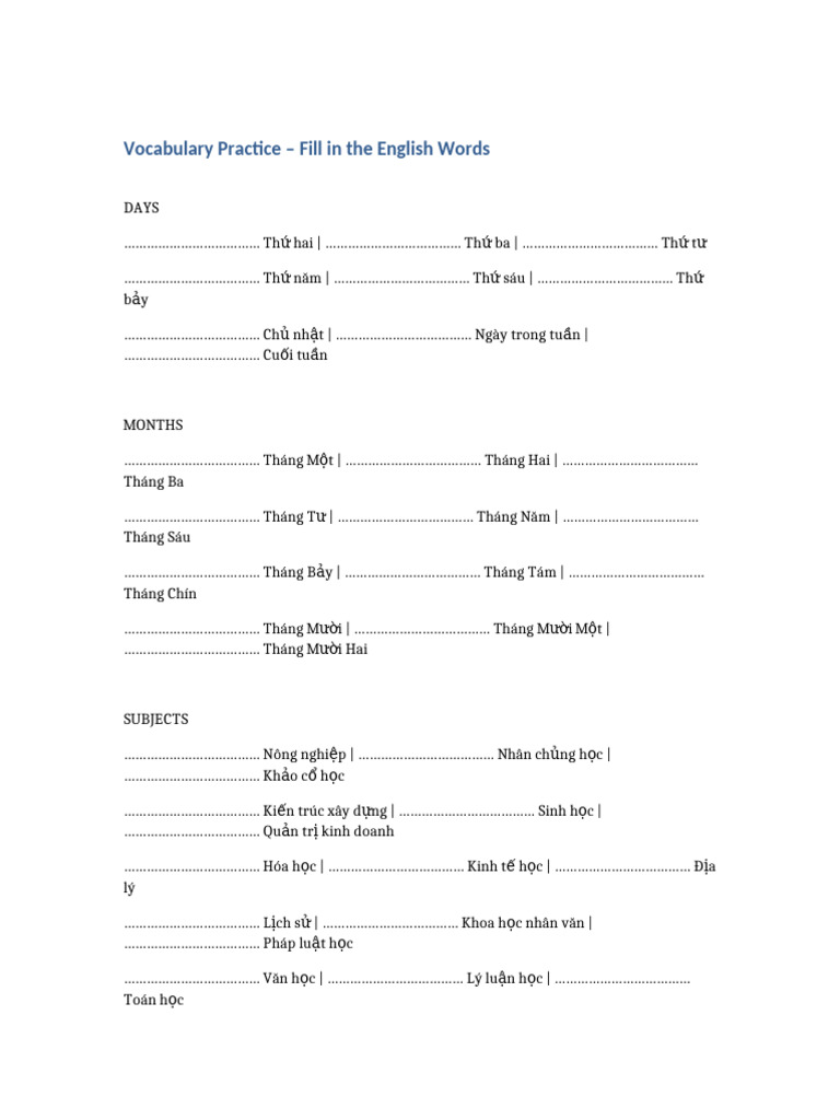 Vocabulary Fill in English | PDF