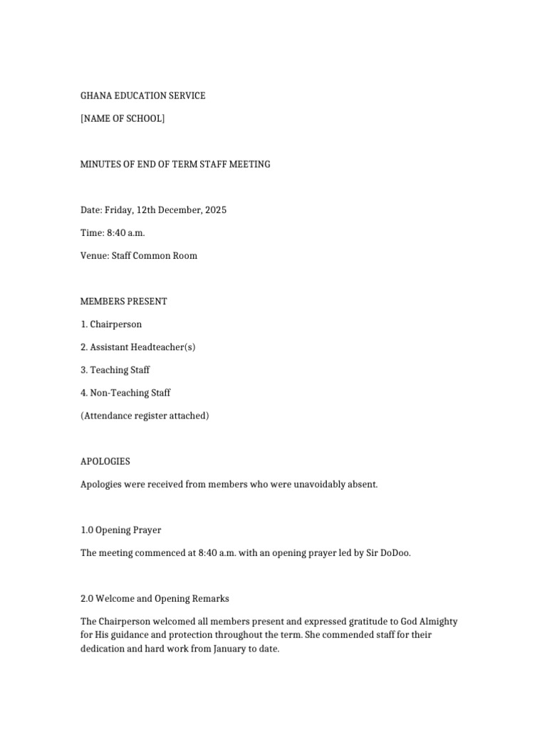 End of Term Staff Meeting Minutes | PDF