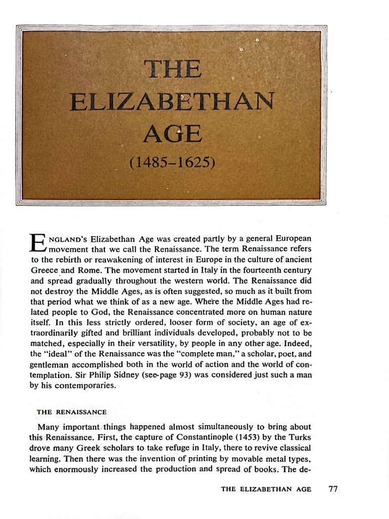 The Elizabethan Age - The Renaissance | PDF