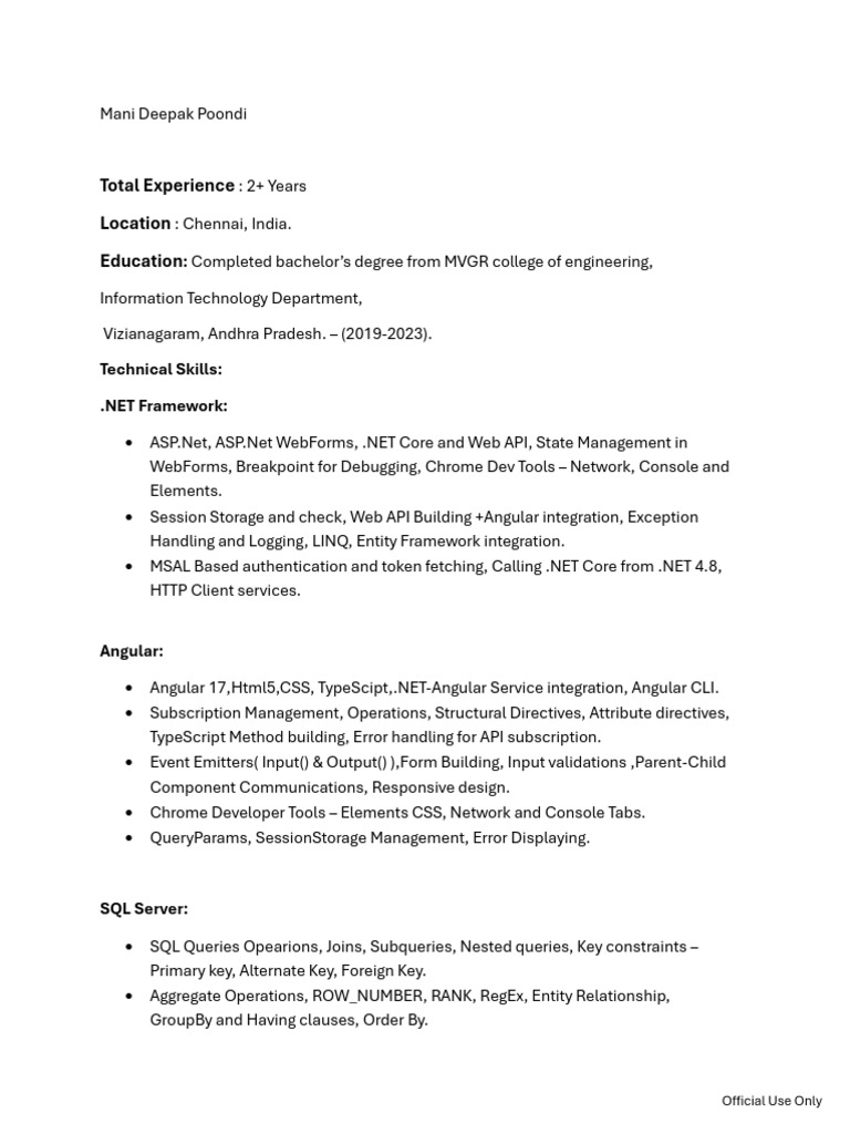 .NET and Angular Developer Profile | PDF | Language Integrated Query ...