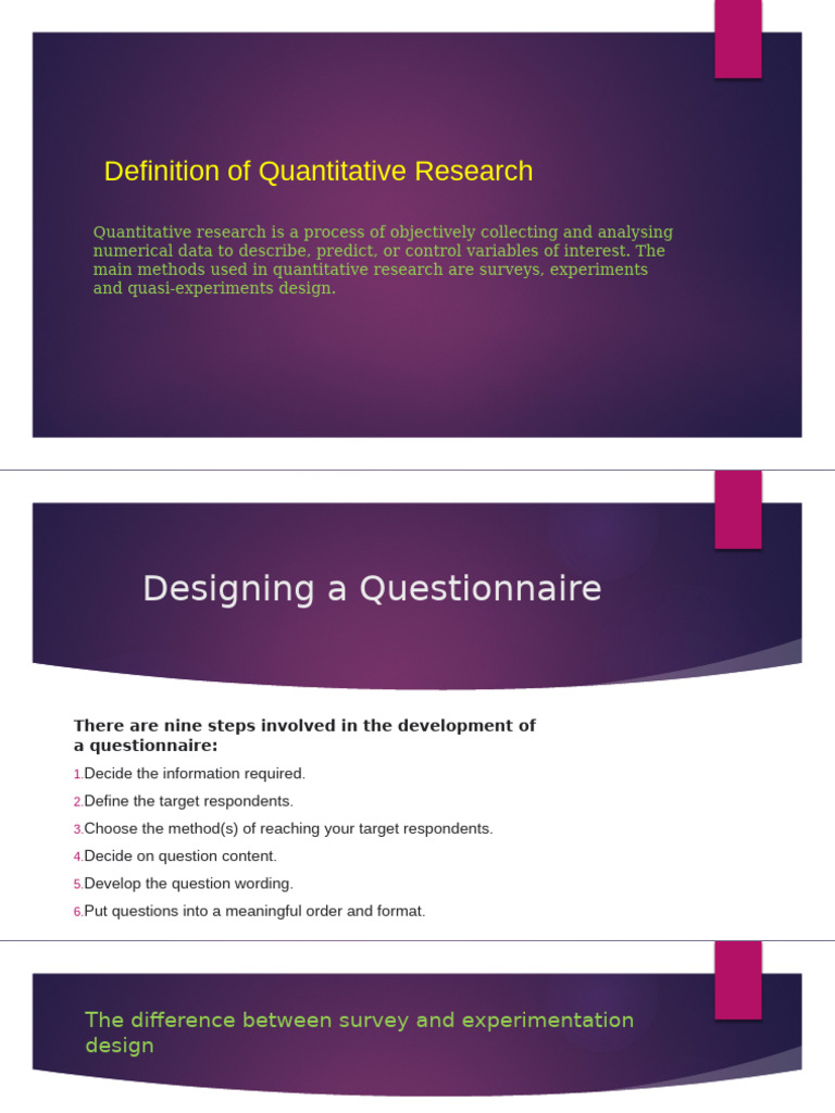 Quantitative Research Presentation | PDF | Survey Methodology | Experiment