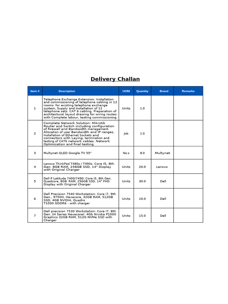 Delivery Challan for IT Equipment and Services | PDF