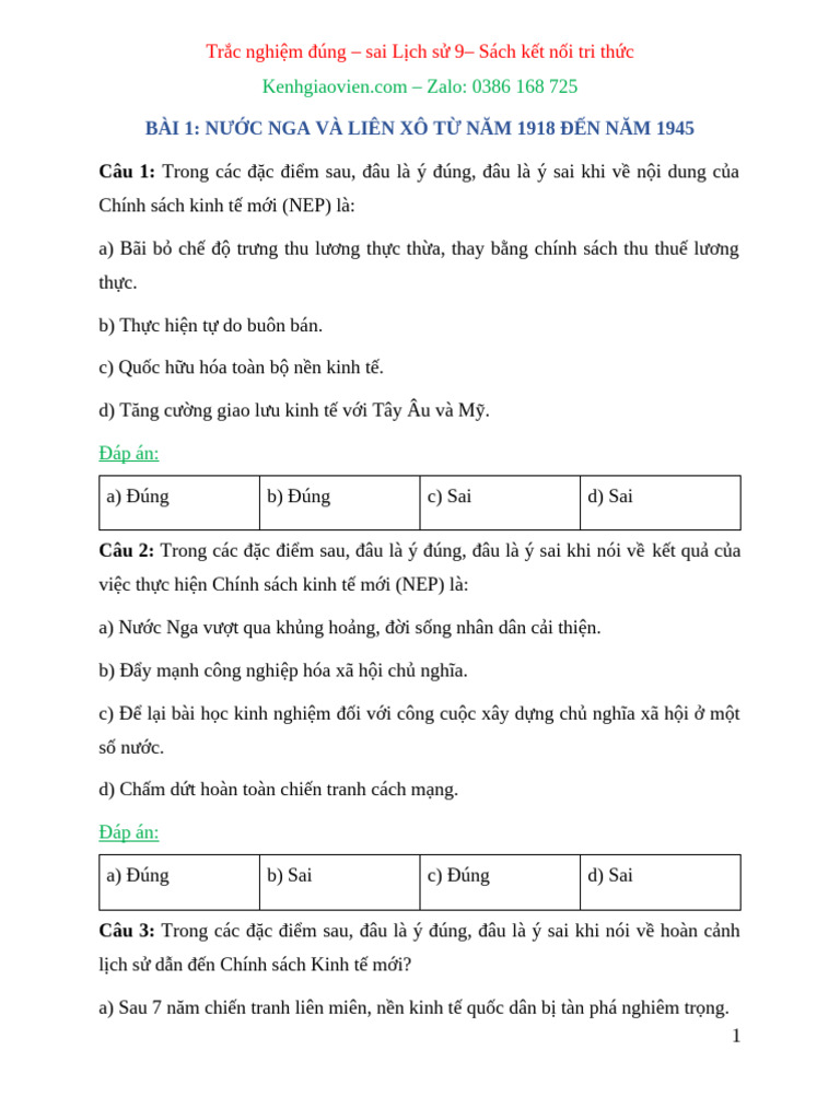 TN Dung Sai Su 9 Bai 1 Nuoc Nga Va Lien Xo Tu Nam 1918 Den Nam 1945 | PDF