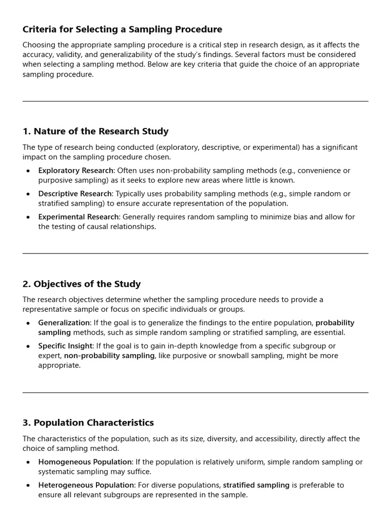 Criteria for Choosing Sampling Methods | PDF | Sampling (Statistics ...
