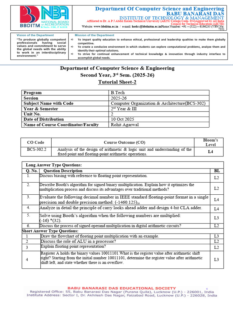 Coa Tut 2 | PDF | Computer Science | Computer Engineering