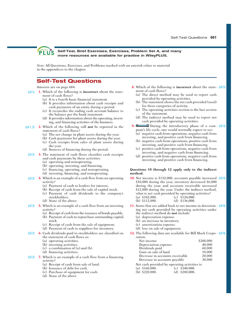 Cash Flow Statement Self-Test Questions | PDF | Expense | Cash Flow ...