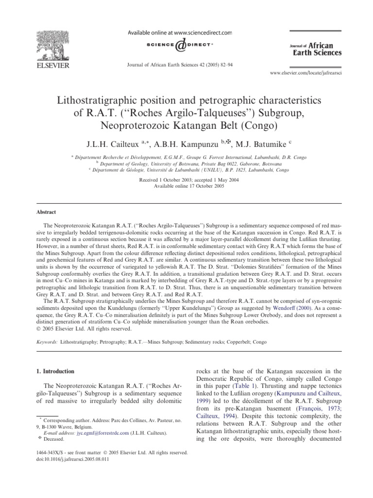 Lithostratigraphy of Neoproterozoic R.A.T. Subgroup | PDF | Sedimentary ...