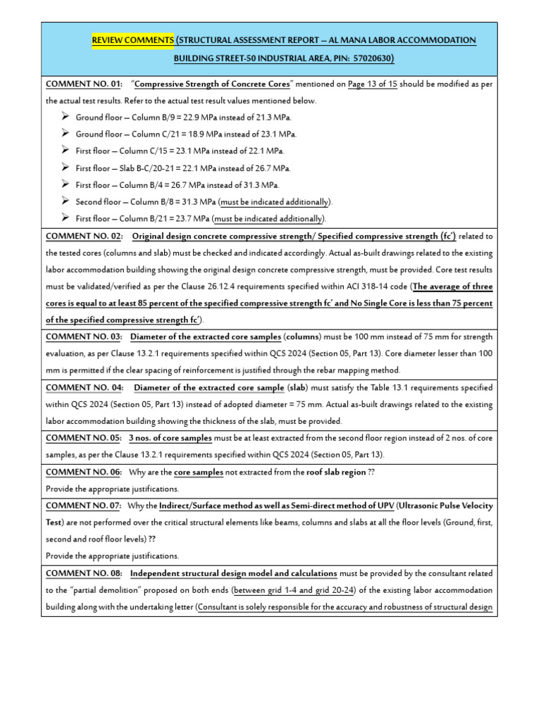 Review Comments - Structural Assessment Report (PIN 57020630) | PDF ...